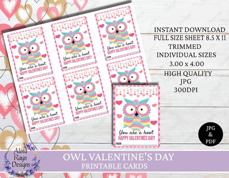 Owl Valentine's Day Printable Kids Cards, You Are A Hoot Kids Valentine ...