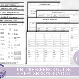 Knit Reference Guidescheat Sheet Bundle, Printable Knit Reference Pages ...