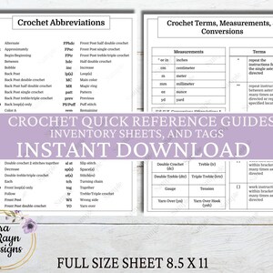 Crochet Reference Guides, Inventory Sheets, and Tags, Printable Crochet ...