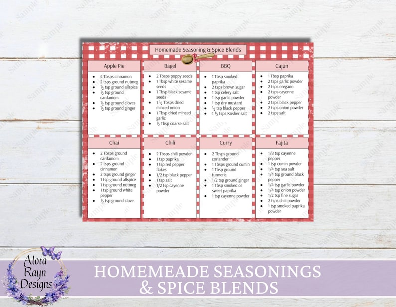 Printable Red Plaid Homemade Seasoning & Spice Blends, Printable ...