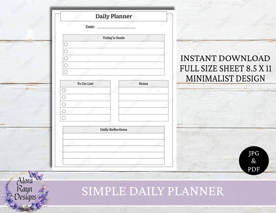 Simple Daily Planner Printable, Simple Daily Planner Page, Simple Daily ...