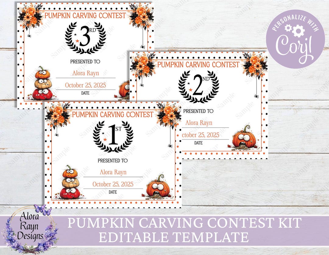 Editable Pumpkin Carving Certificate Kit, Halloween Contest Supplies ...