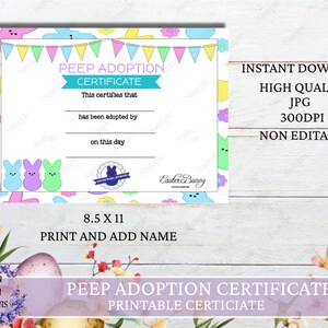 Printable Peep Adoption Certificate, Printable Peep Adoption Official ...
