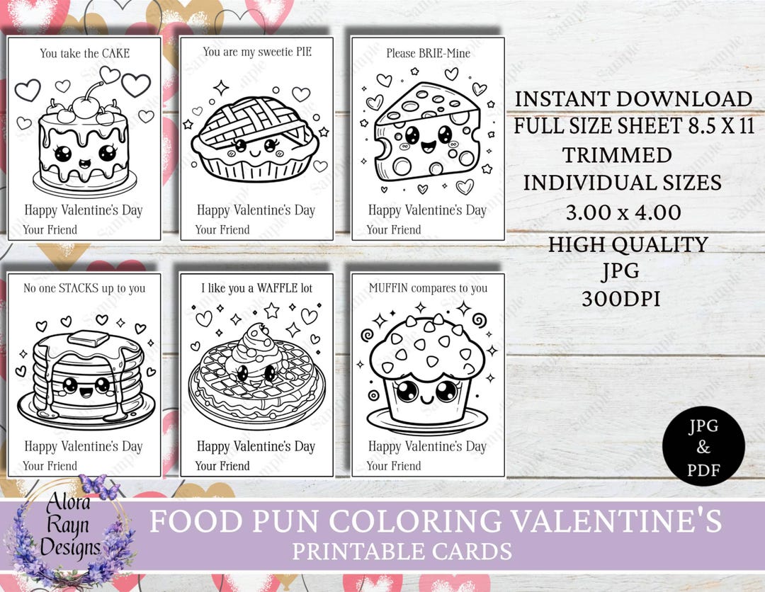Valentine’s Food Pun Printable Coloring Kids Cards, Food Pun Valentine ...