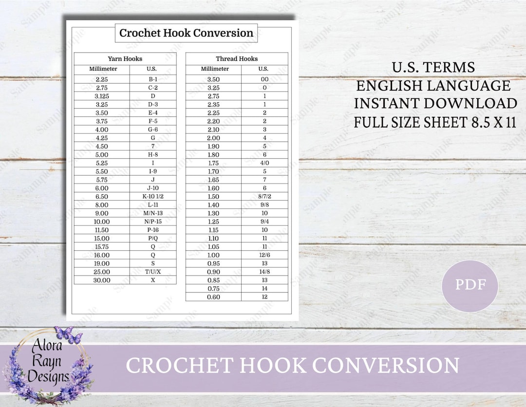 Crochet Hook Conversion Chart Reference Guide, Crochet Journal Page ...