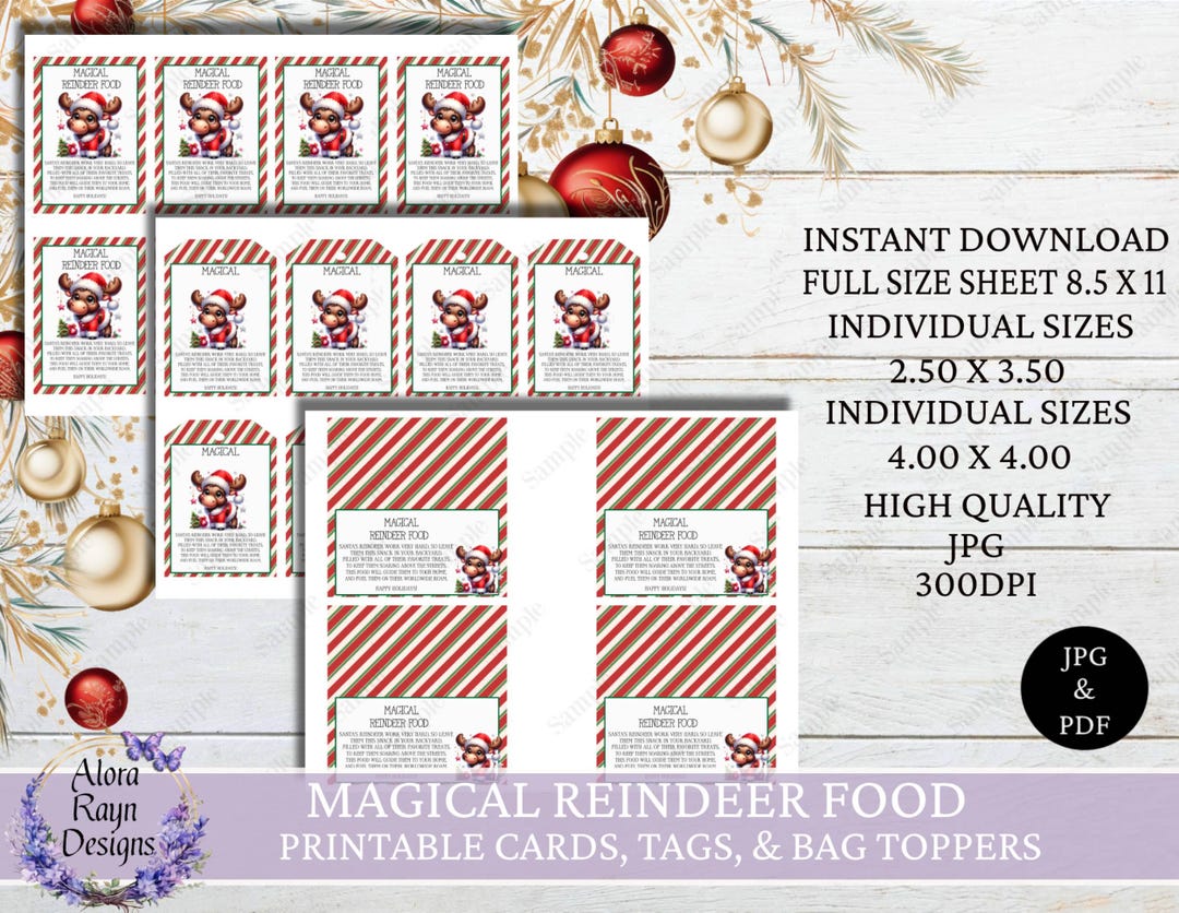 Reindeer Food Printable Tags, Reindeer Food Cards, Reindeer Food Bag ...