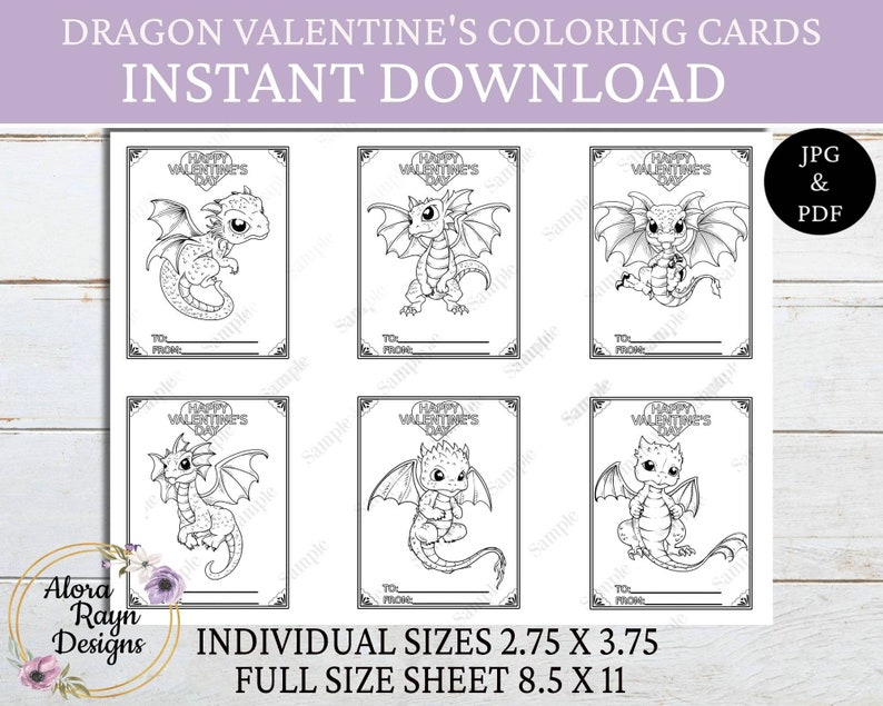 Dragon Valentine's Day Printable Coloring Cards Dragon - Etsy