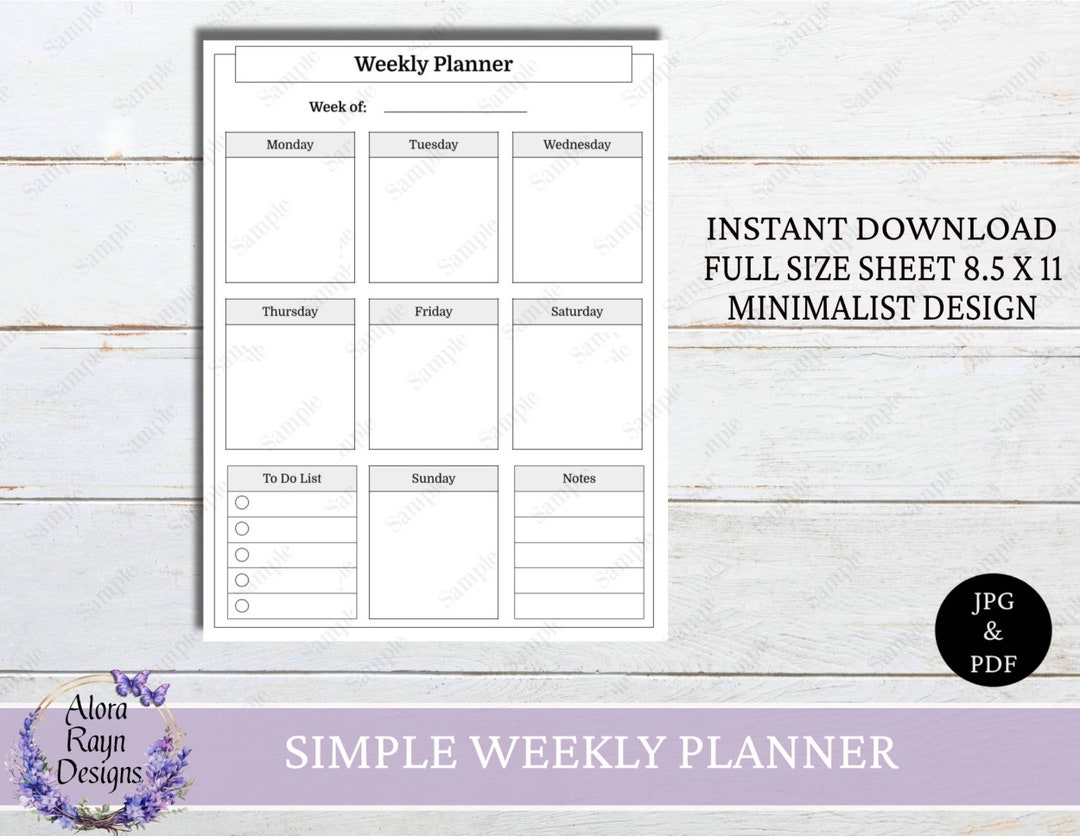 Simple Undated Weekly Planner Printable, Simple Weekly Planner Page ...