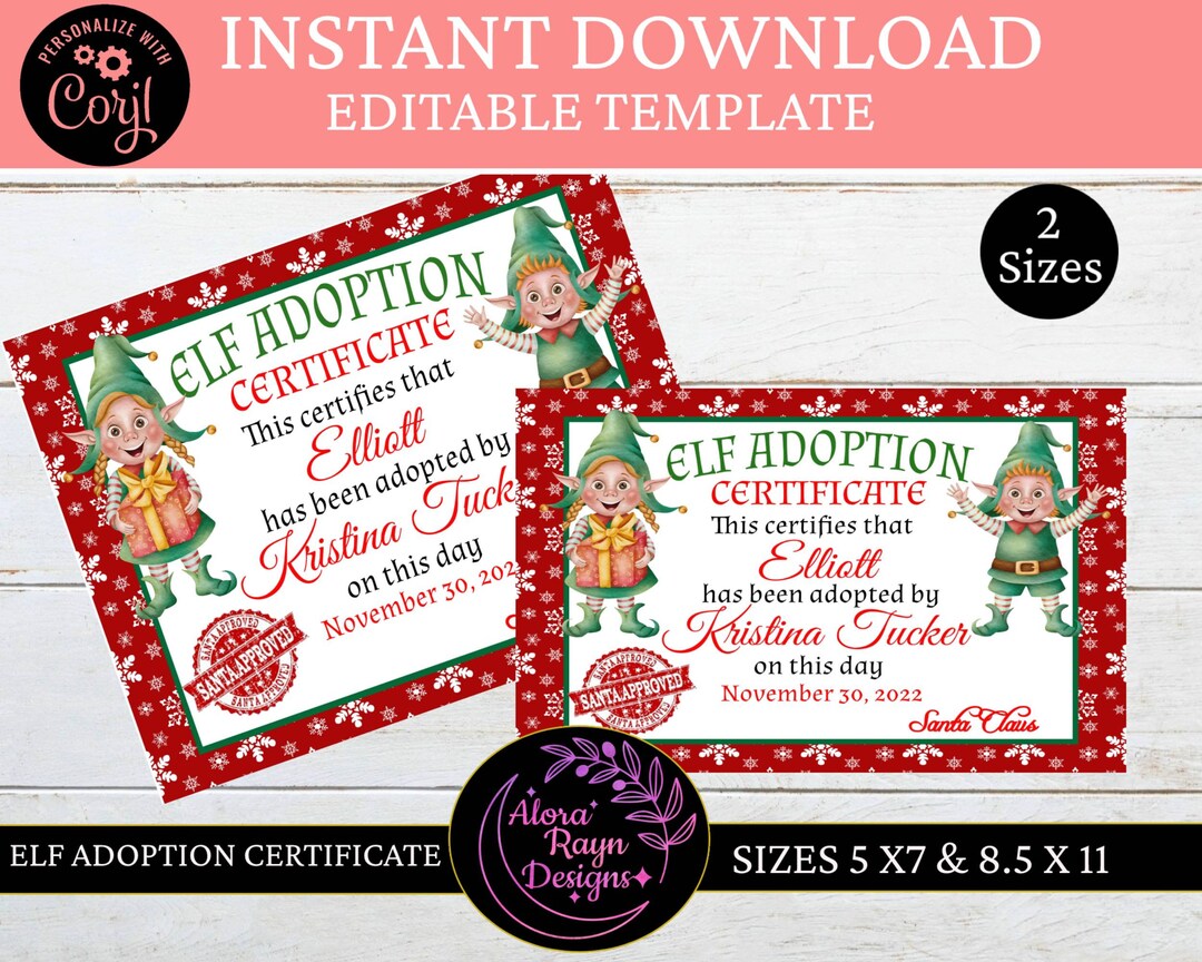 EDITABLE Elf Adoption Certificate Printable Elf Adoption - Etsy