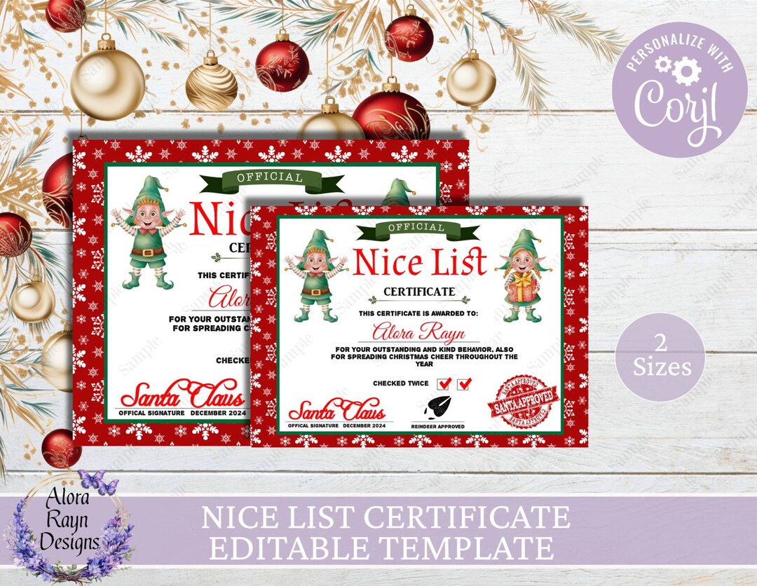 Editable Nice List Certificate, Persoanlized Nice List Official ...