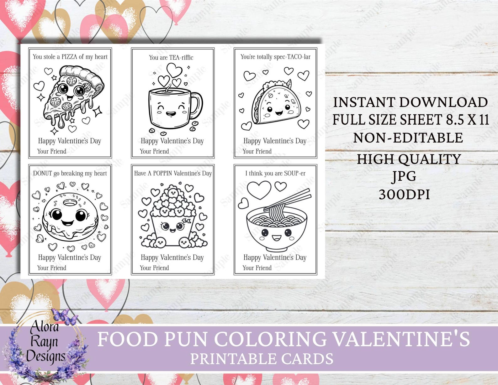 24 Printable Valentine’s Food Pun Coloring Kids Cards, Valentine's Day ...