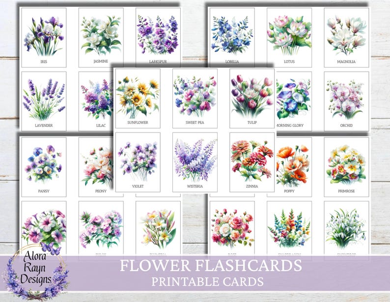 Printable 60 Flowers Flashcards, Montessori Flower Name Learning ...