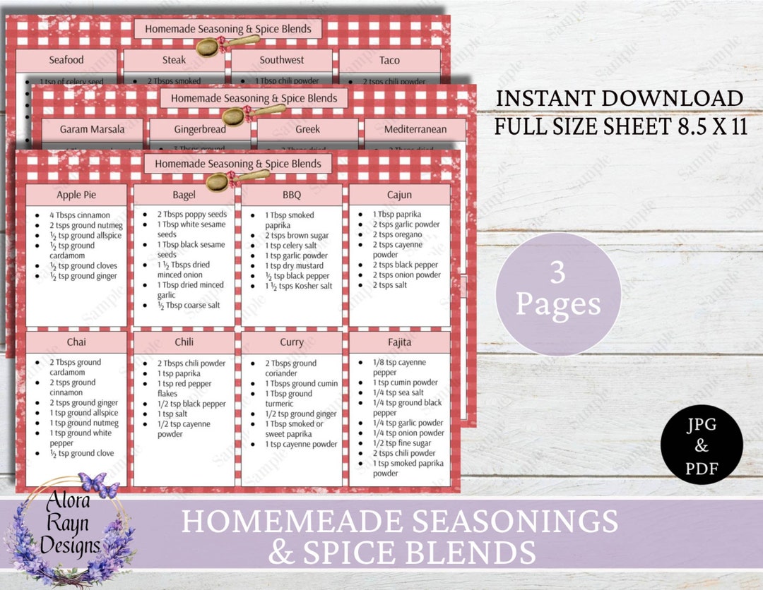 Printable Red Plaid Homemade Seasoning & Spice Blends, Printable ...