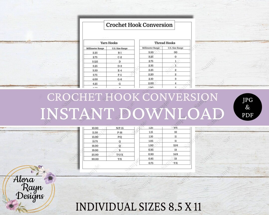 Crochet Hook Conversion Chart Reference Guide, Crochet Journal Page ...