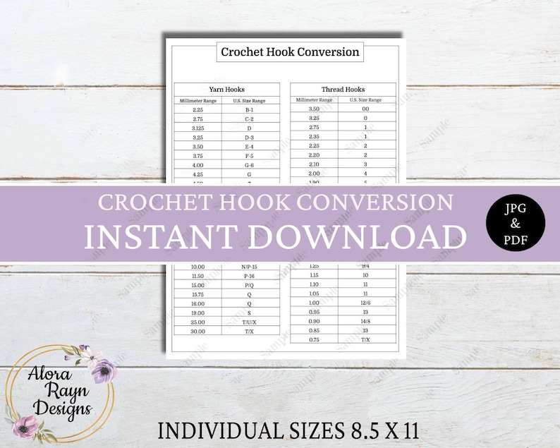 Crochet Hook Conversion Chart Reference Guide, Crochet Journal Page ...