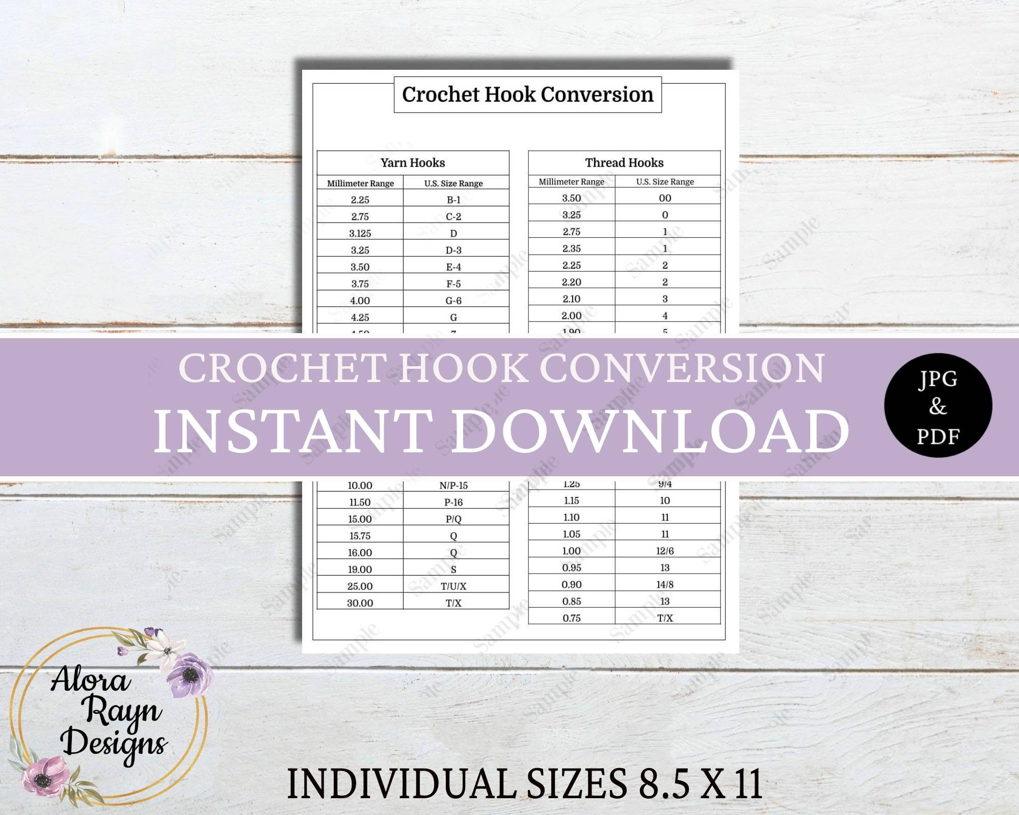 Crochet Hook Conversion Chart Reference Guide, Crochet Journal Page ...