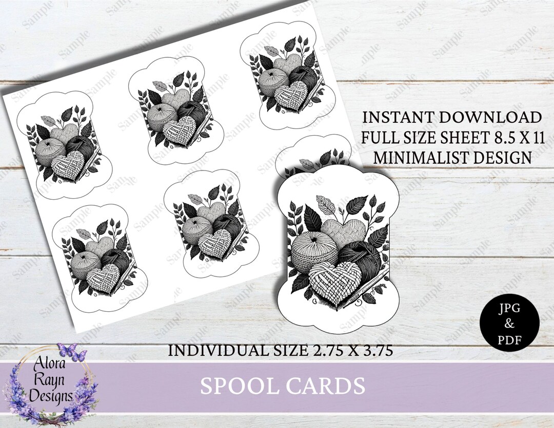 Printable Spool Card Tags, Yarn Spool Collage, Lace Ribbon Spools,collage Sheet, Minimalist ...