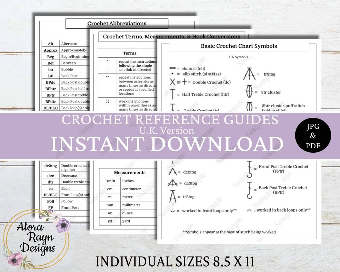 Crochet Reference Guides UK Version, Printable Crochet Reference, Basic ...