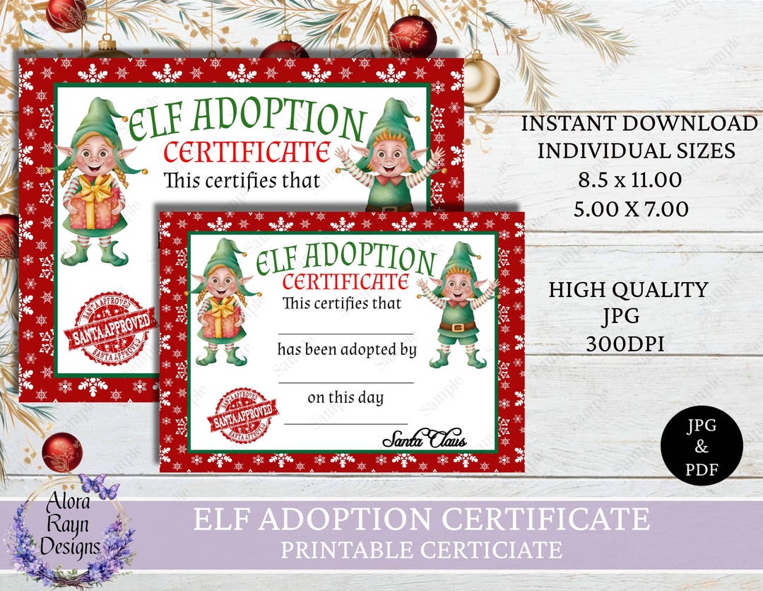 Printable Elf Adoption Certificate, Printable Elf Adoption Official ...