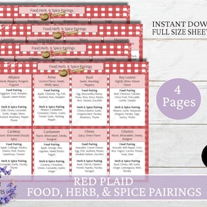 Printable Red Plaid Food, Herb & Spice Pairings Guide,printable Kitchen ...