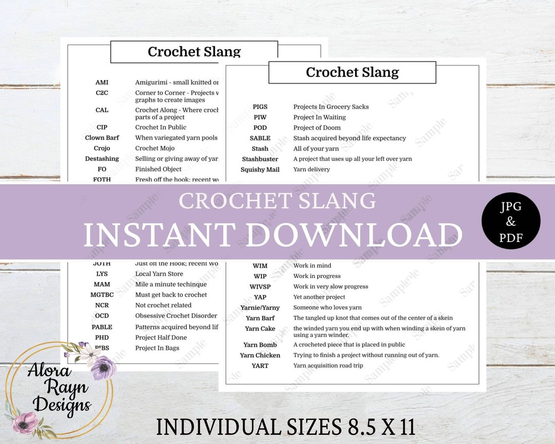 Crochet Slang Reference Guide, Crochet Journal Page, Basic Crochet ...