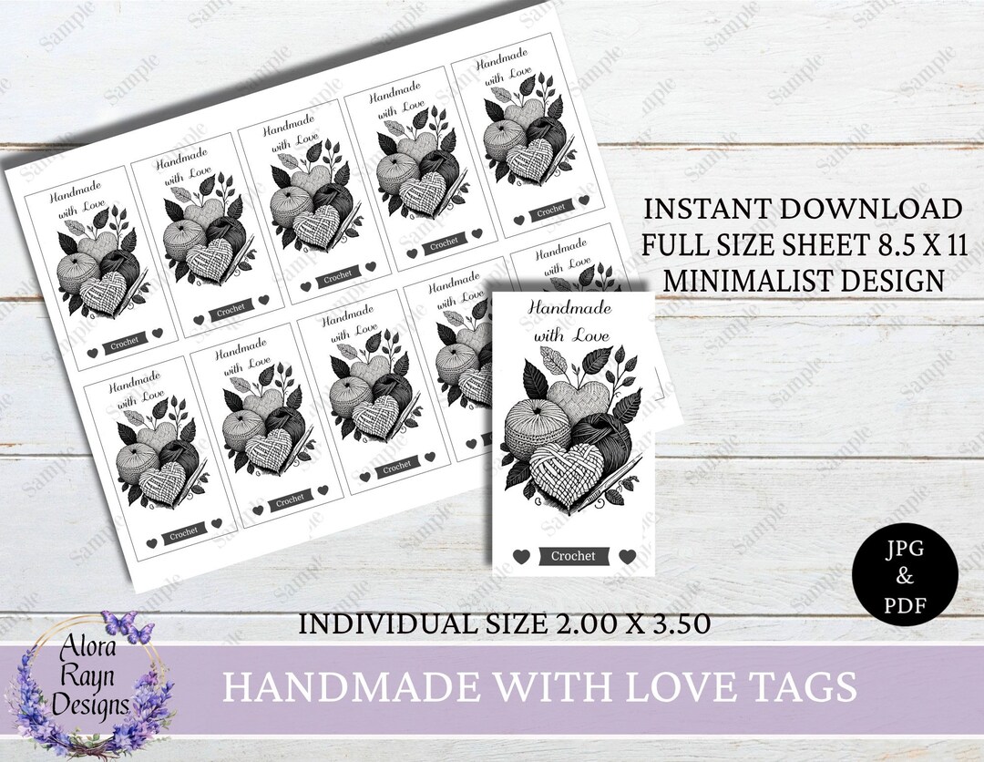 Printable Handmade With Love Tags, Print and Cut Crochet Tag ...