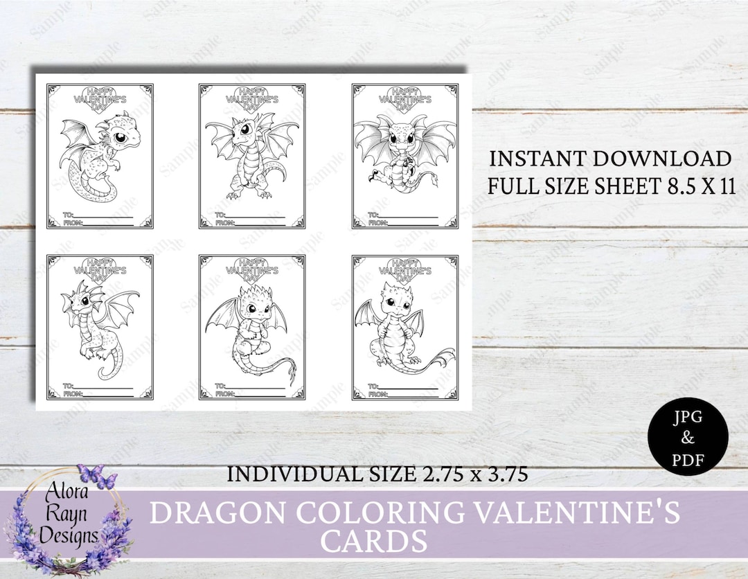 Dragon Valentine's Day Printable Coloring Cards, Dragon Valentine's Day ...