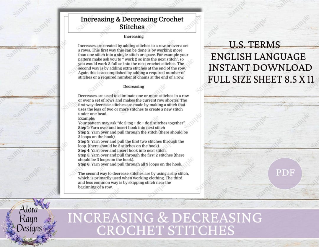 Crochet Increasing & Decreasing Stitch Reference Guide, Stitch Guide ...