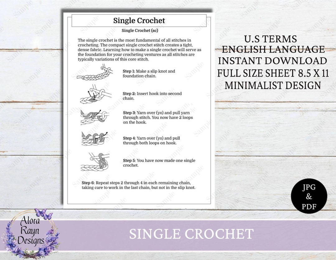 Single Crochet Stitch Reference Guide, Stitch Guide, Basic Crochet Stitch Guides, Beginner ...