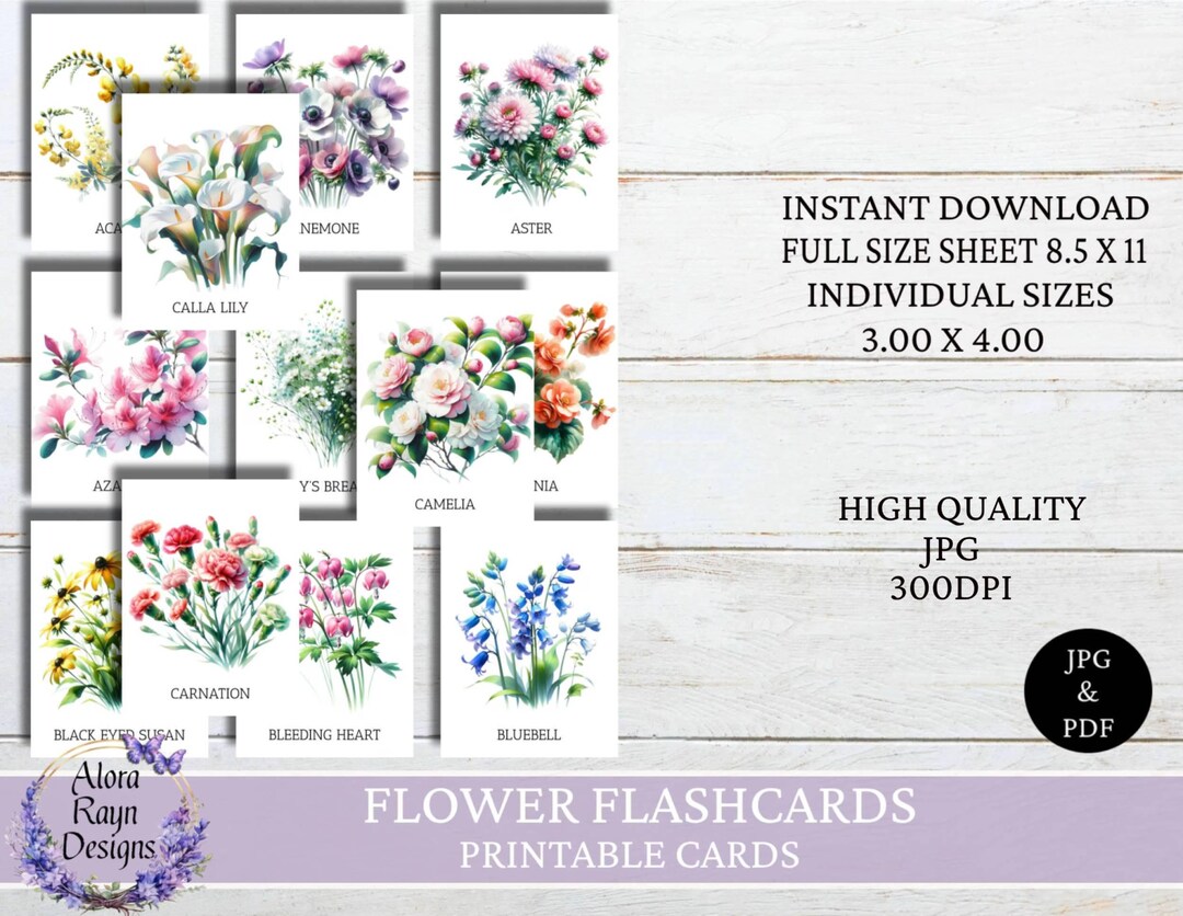 Printable 60 Flowers Flashcards, Montessori Flower Name Learning ...