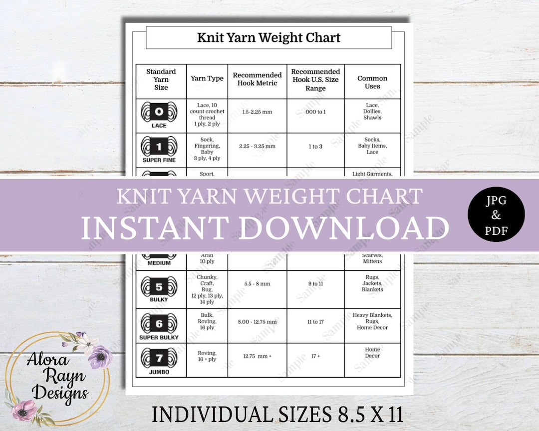 Knit Yarn Weight Chart Reference Guide, Knit Journal Page, Basic Knit ...