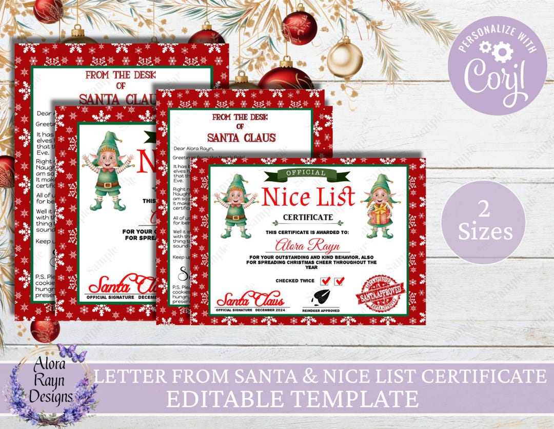 Editable Letter From Santa Letter & Nice List Certificate Bundle ...