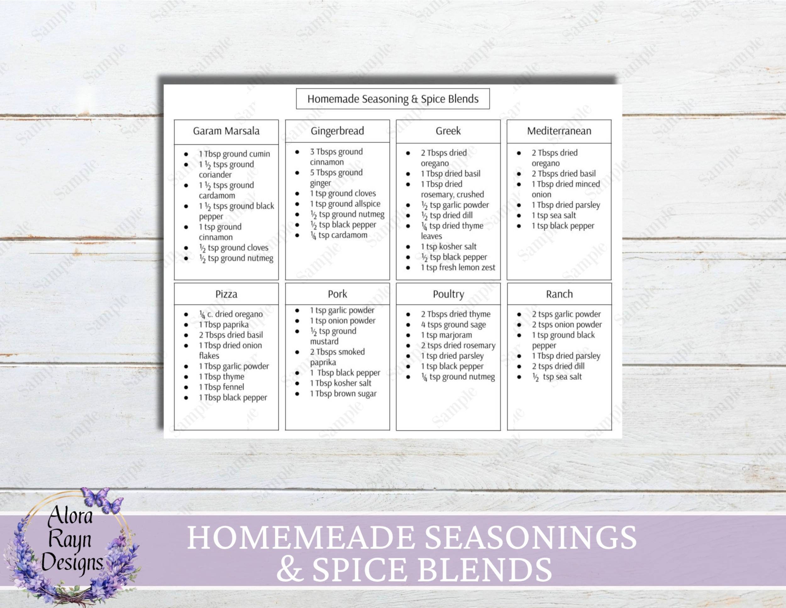 Homemade Seasoning & Spice Blends, Printable Kitchen Cheat Sheet ...