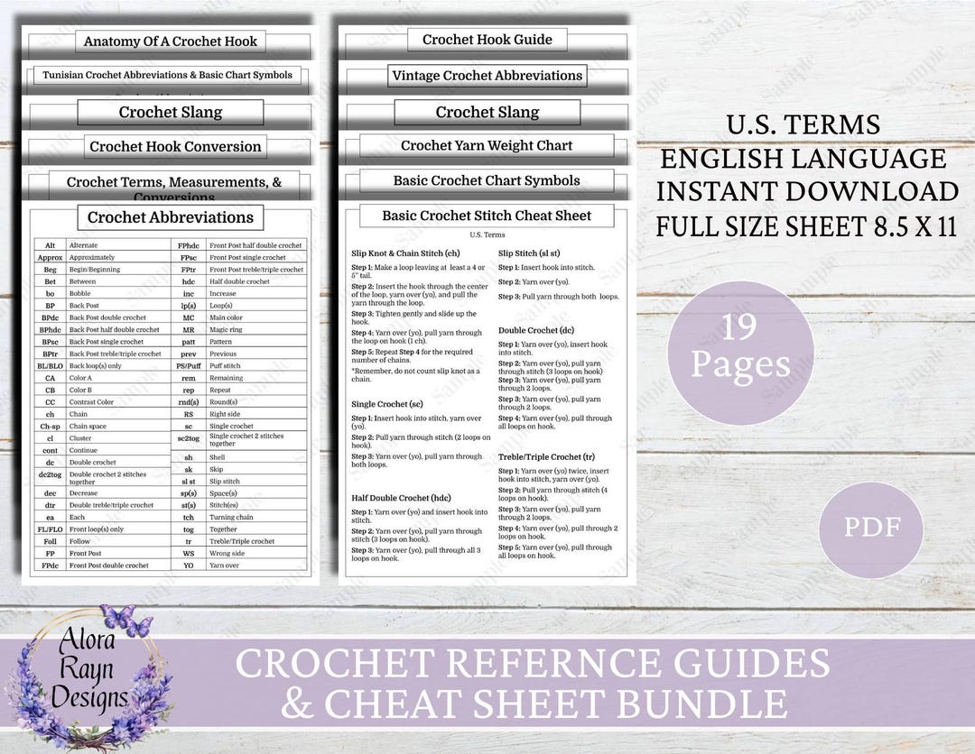 Crochet Reference Guides, Inventory Sheets, and Tags, Printable Crochet ...