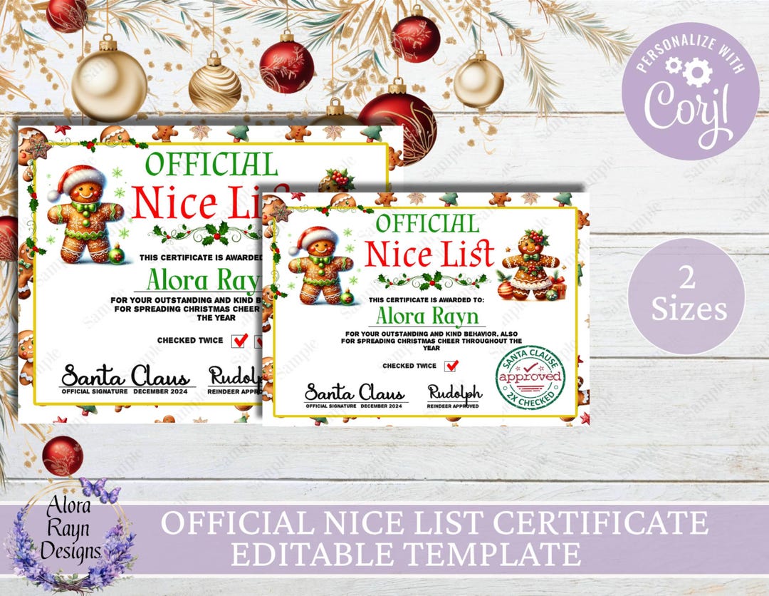 Editable Nice List Certificate, Personalized Nice List Official ...