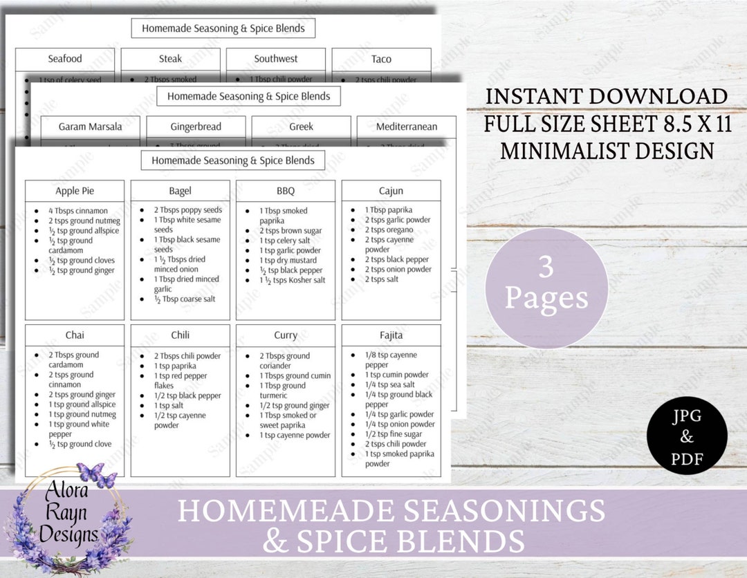 Homemade Seasoning & Spice Blends, Printable Kitchen Cheat Sheet ...