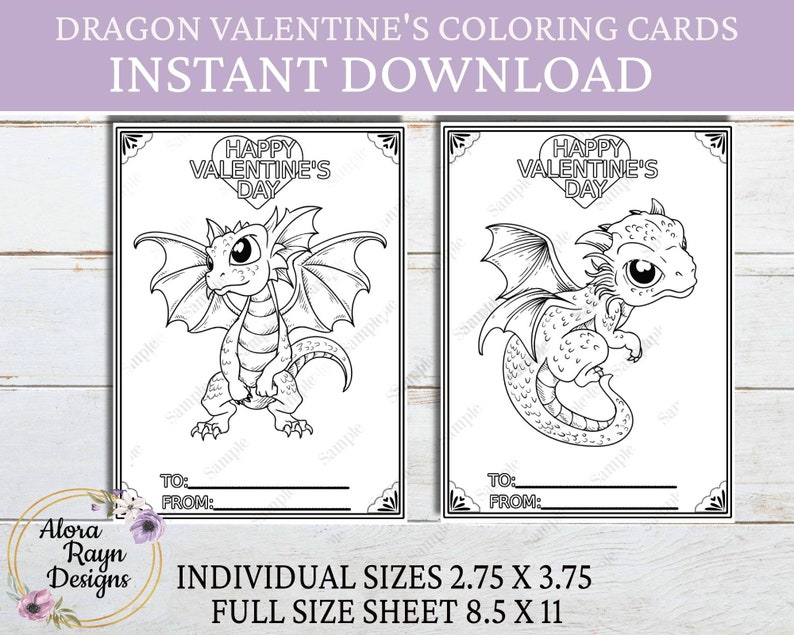 Dragon Valentine's Day Printable Coloring Cards Dragon - Etsy