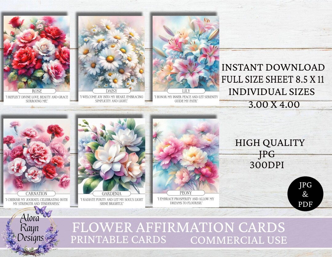 Flower Affirmation Cards Printable, 48 Floral Inspiration Cards ...