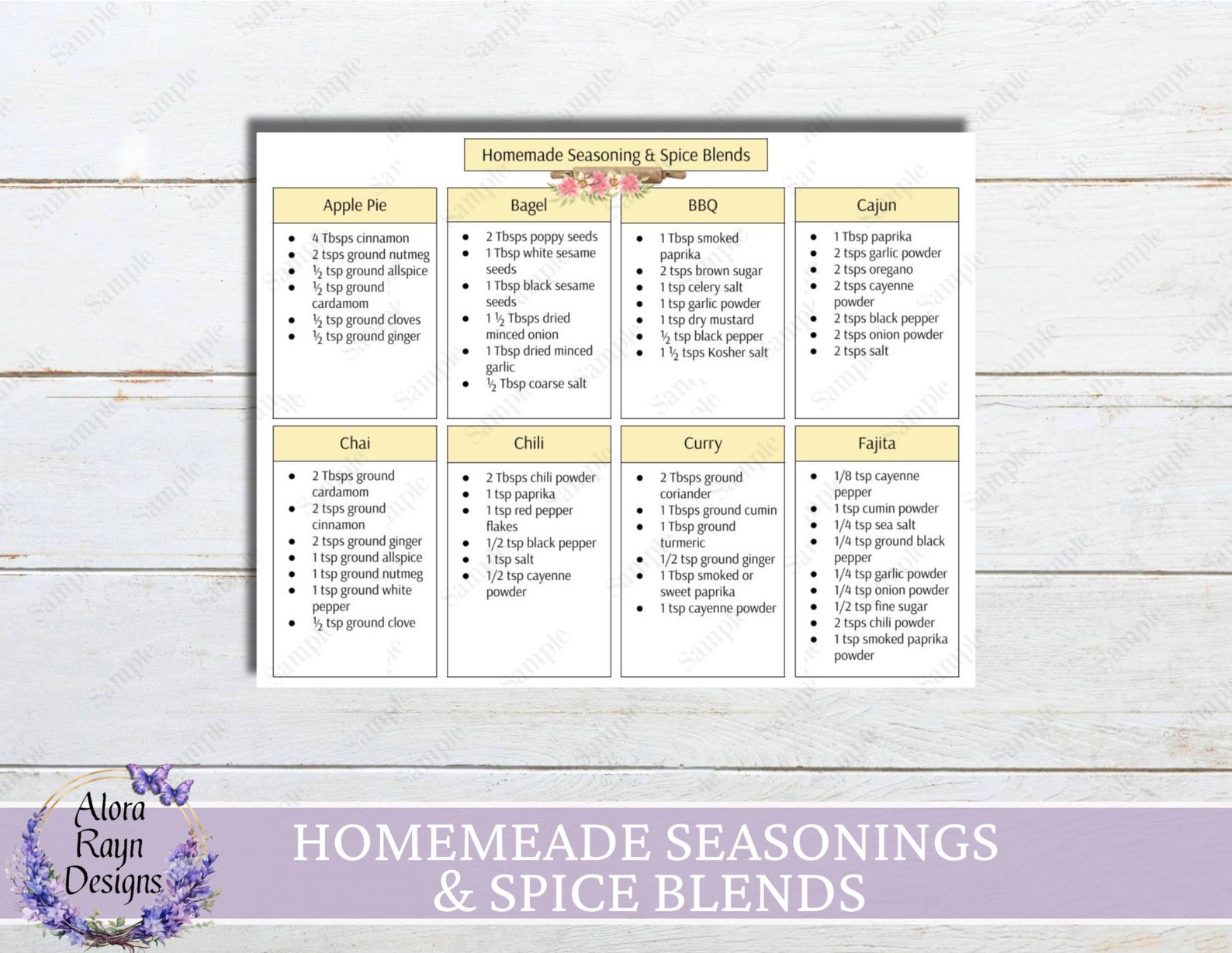 Printable Homemade Seasoning & Spice Blends, Printable Kitchen Cheat ...