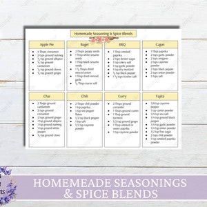 Printable Homemade Seasoning & Spice Blends, Printable Kitchen Cheat ...