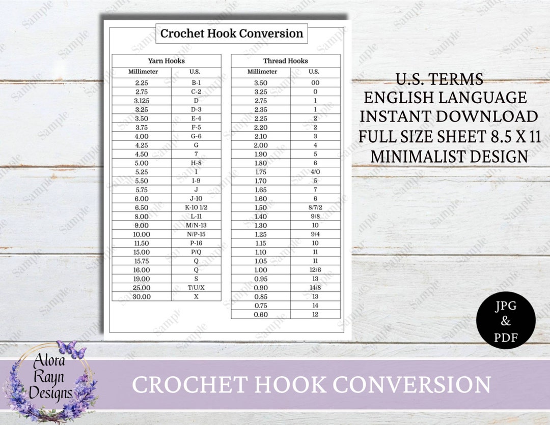 Crochet Hook Conversion Chart Reference Guide, Crochet Journal Page ...