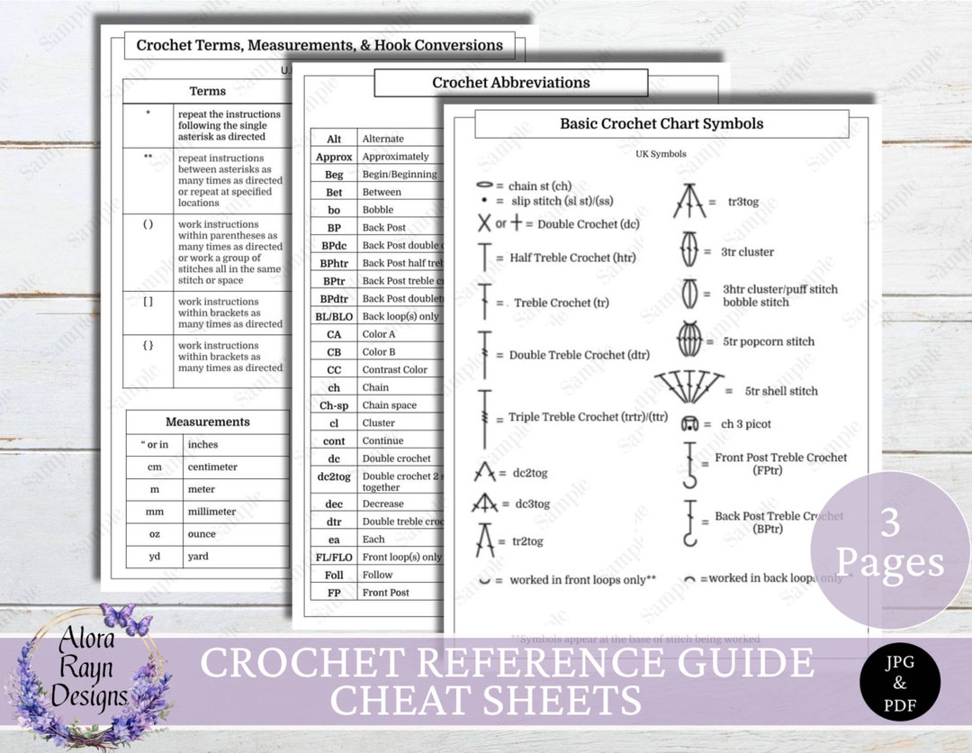 Crochet Reference Guides UK Version, Printable Crochet Reference, Basic ...