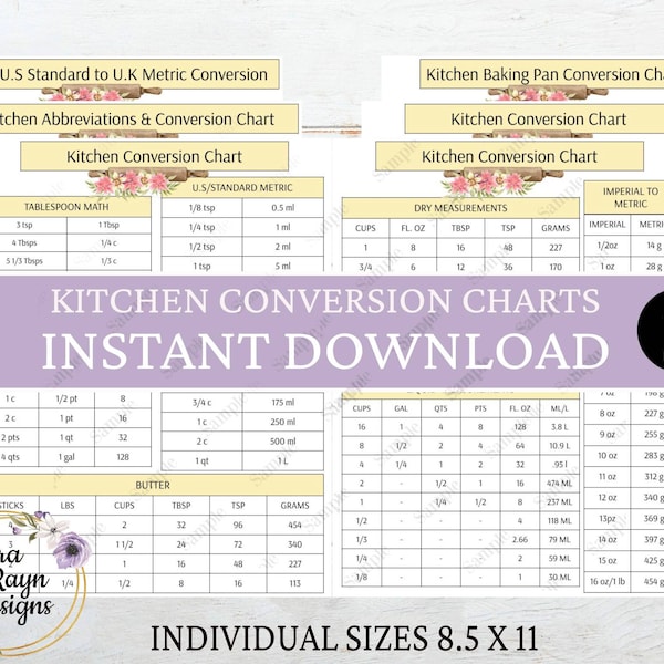 Kitchen Conversions Chart Download - Etsy