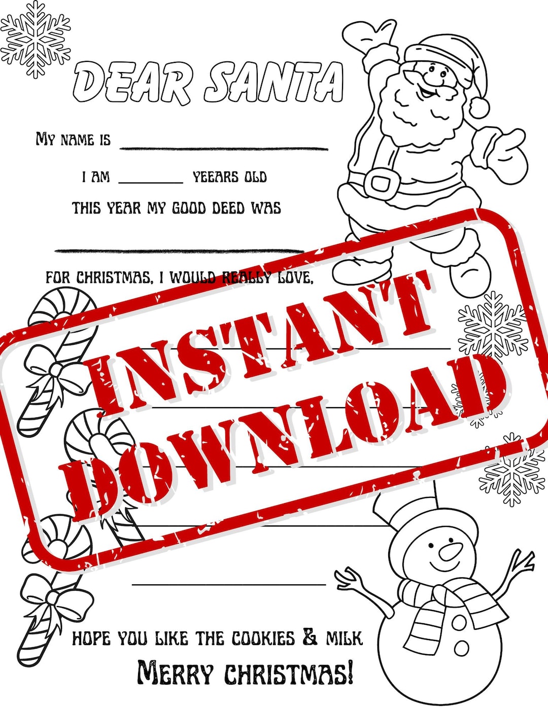 Christmas Letter to Santa Coloring Page - Etsy