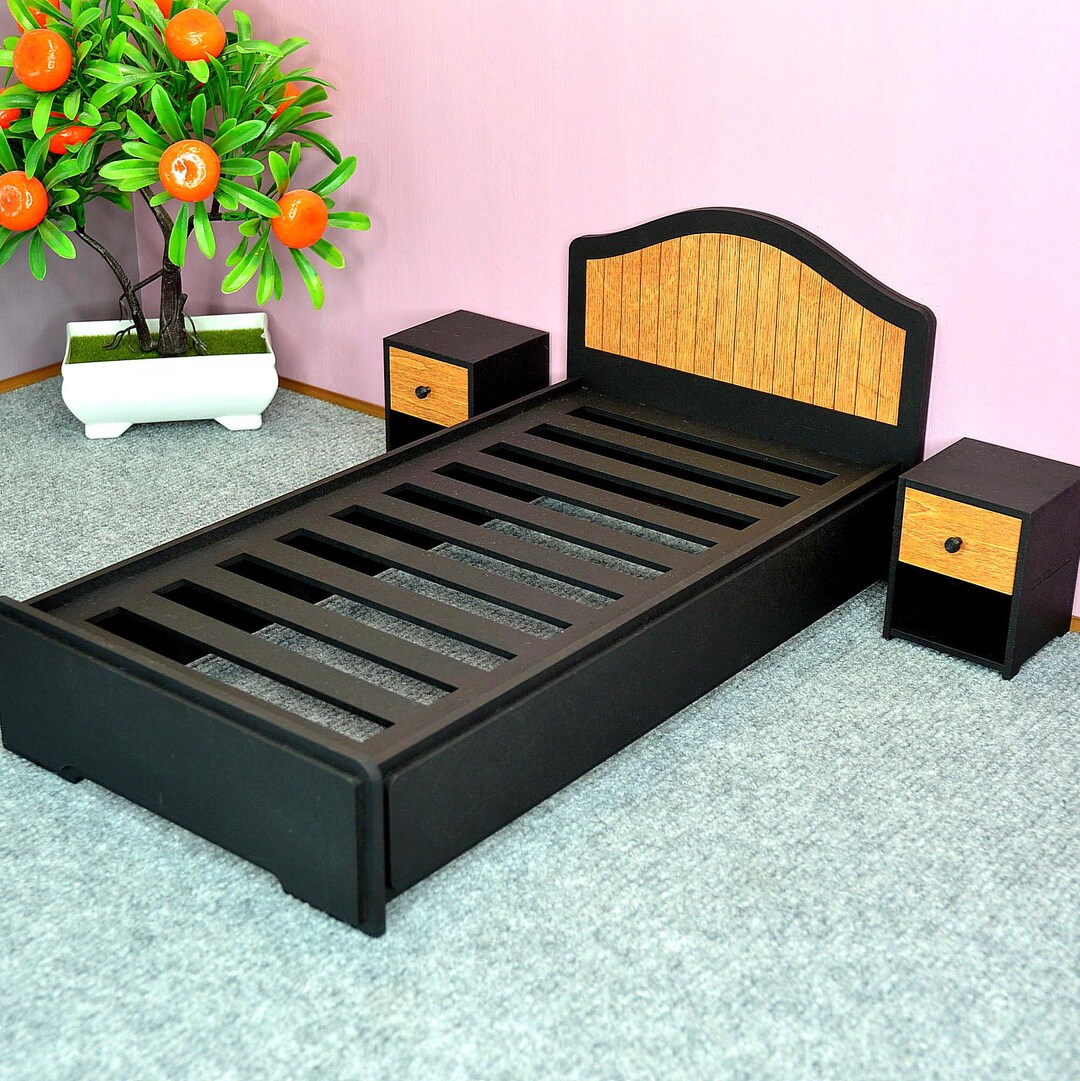 1:6 Single Bed for Doll 12 Inch Size. Miniature Bed. Dollhouse Bedroom ...