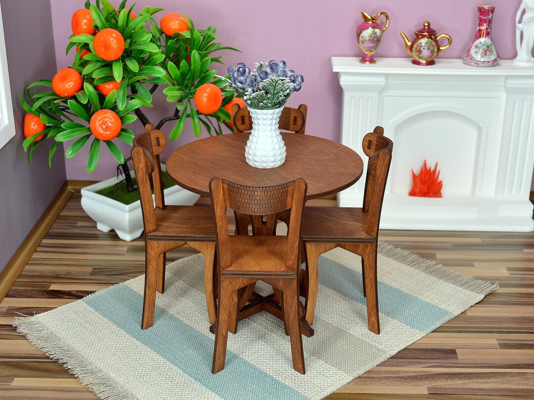 1:6 Miniature Dining Table Set. Dollhouse Furniture. Doll Round Table ...