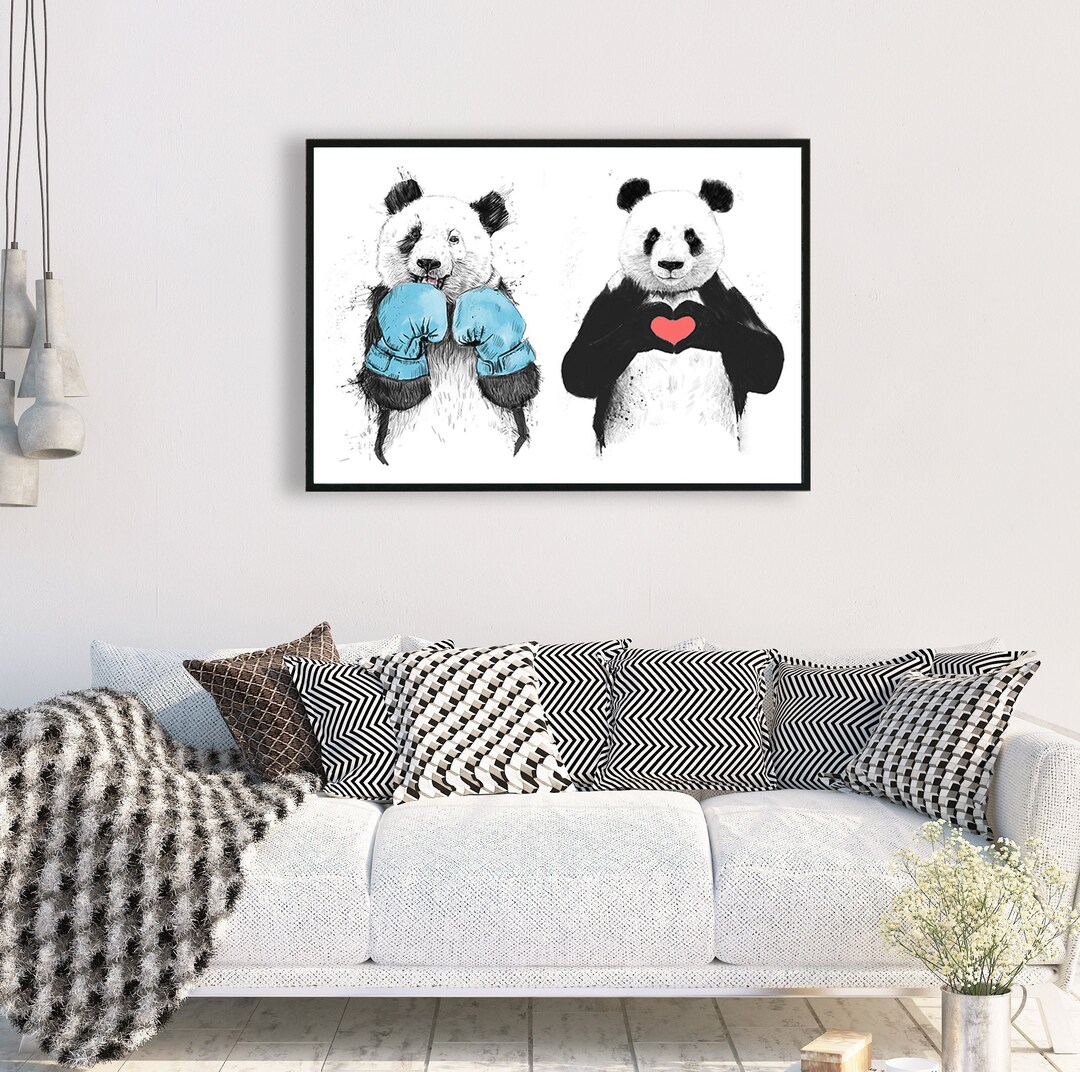Panda Wall Print With Frame; Animal Canvas Print; Modern Canvas Art ...