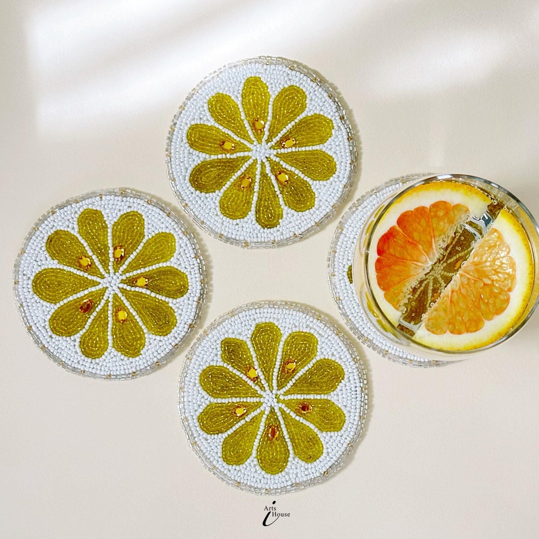 Set of 2 Beaded Coasters; Fun Drink Coasters; Decorative Coasters ...