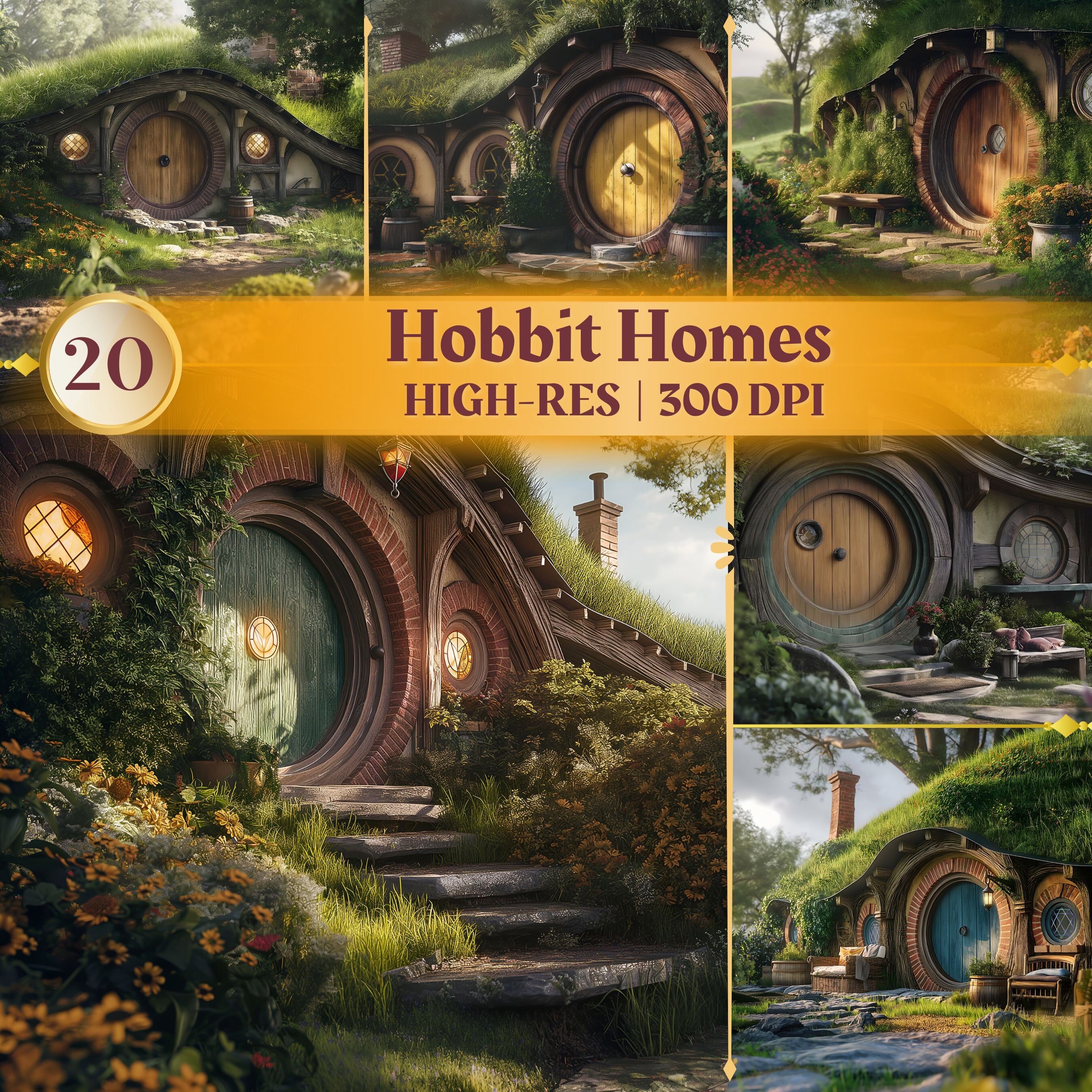 20 Fantasy Hobbit Houses, Hobbit Doors, Digital Backdrop, Lord of the ...