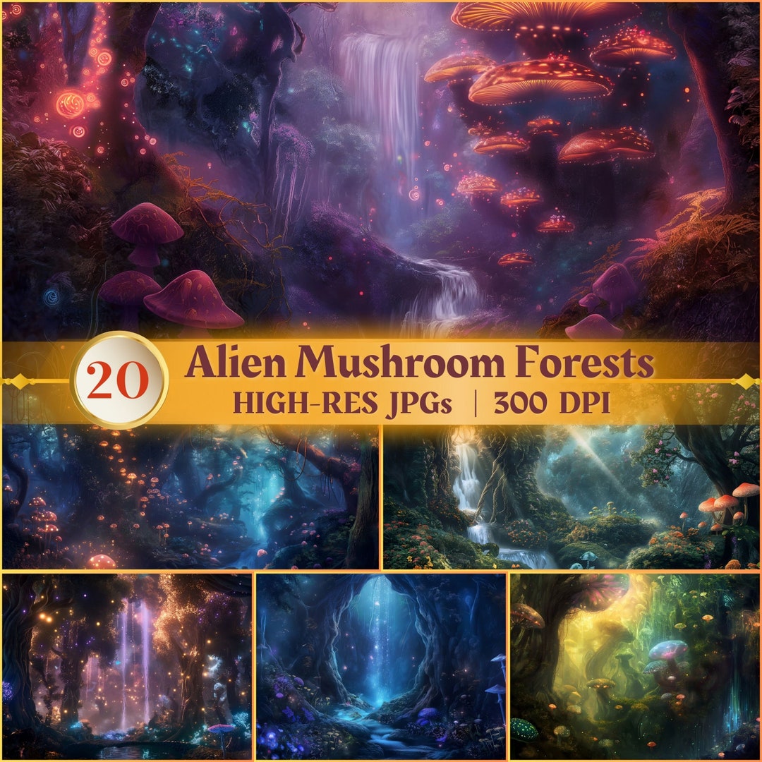 Alien Mushroom Forest Bundle 20 Otherworldly Mycelium Scene, Digital ...